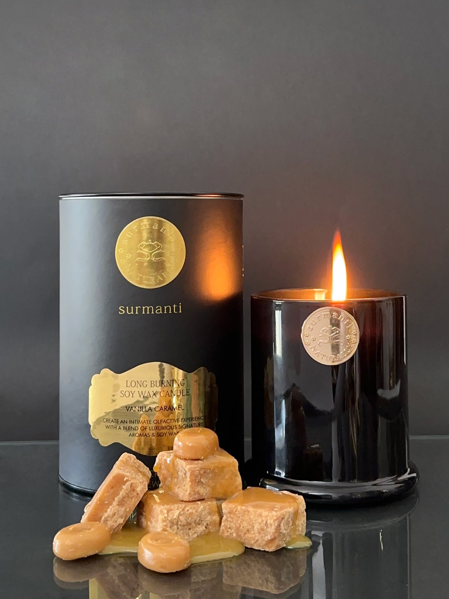 Vanilla Caramel Long Burning Soy Wax Candle - Surmanti